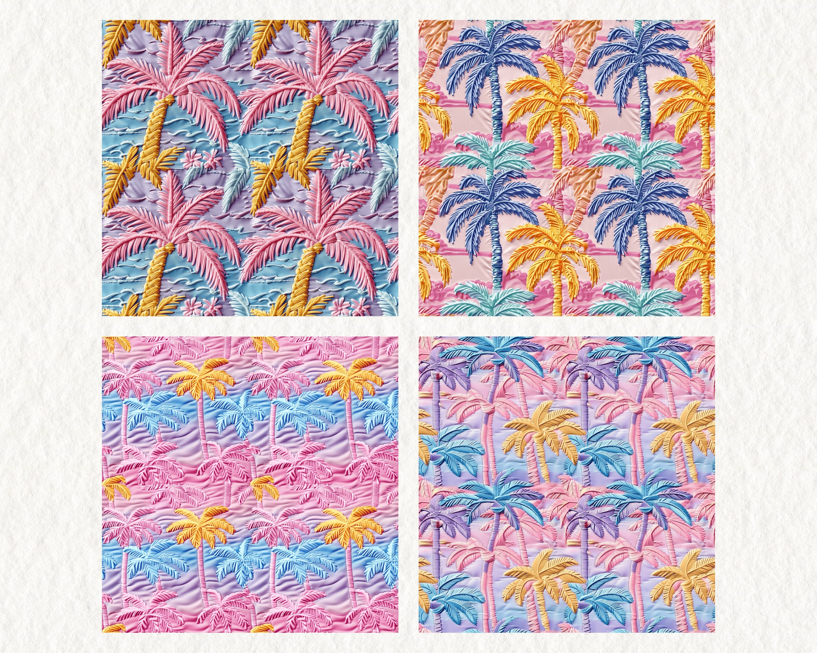 Pastel Palm Tree Embroidery Pattern Seamless Digital Papers - Printable ...