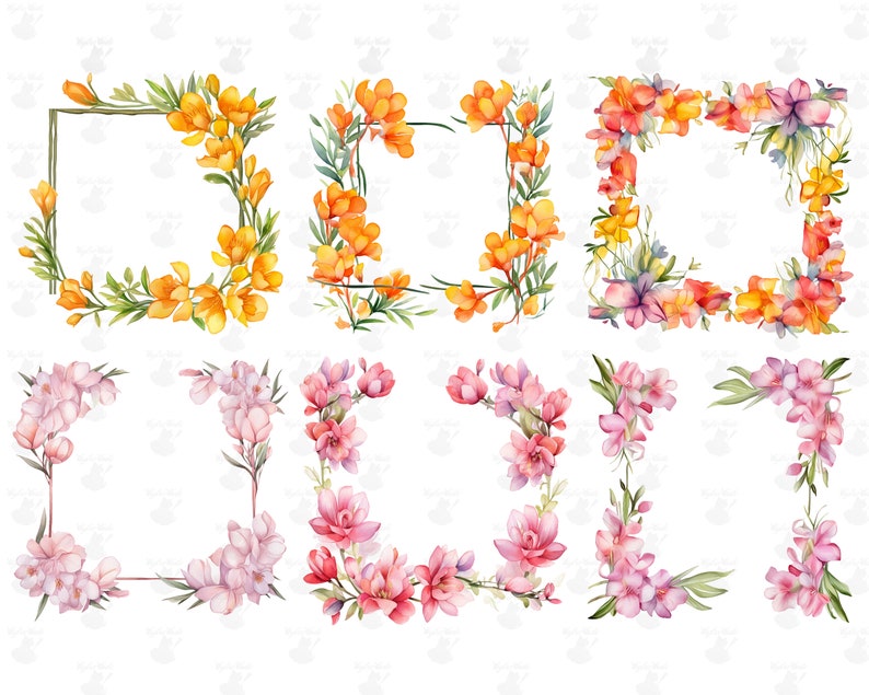 Freesia Frame, Digital Printable Clip Art Graphics in PNG Format ...