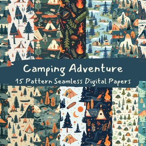 Camping Adventure Pattern Seamless Digital Papers - Printable Scrapbook ...