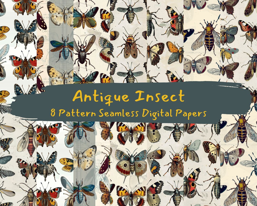 Antique Insect Pattern Seamless Digital Papers - Printable Scrapbook ...