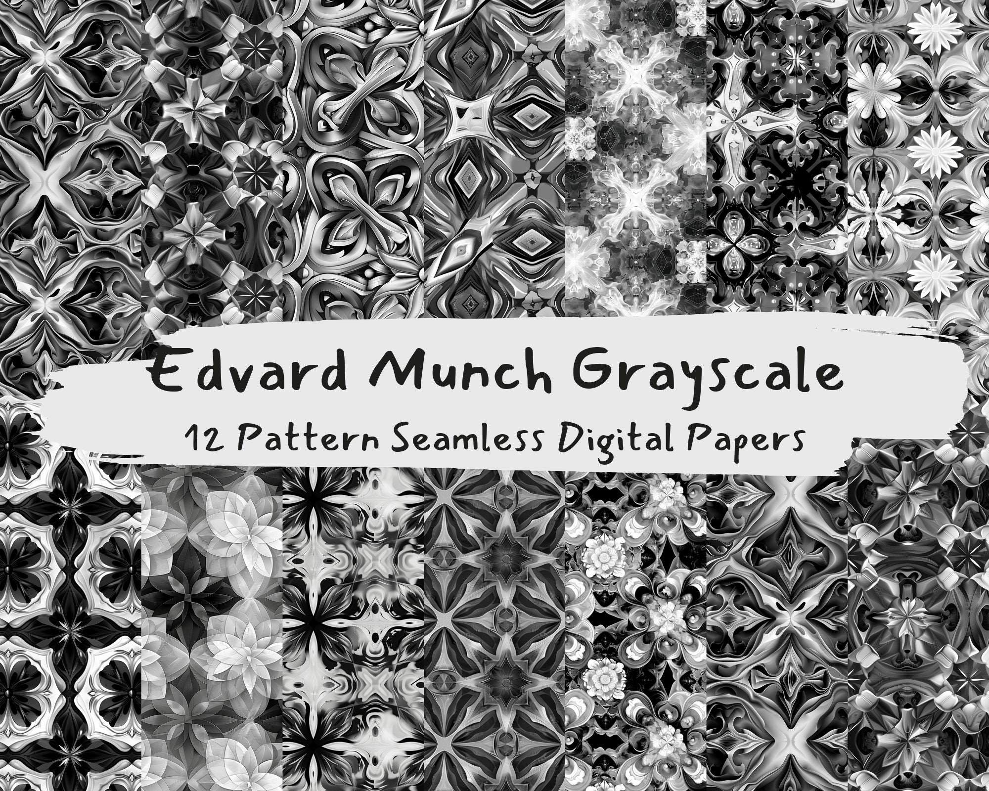 Edvard Munch Grayscale Pattern Seamless Digital Papers - Printable ...
