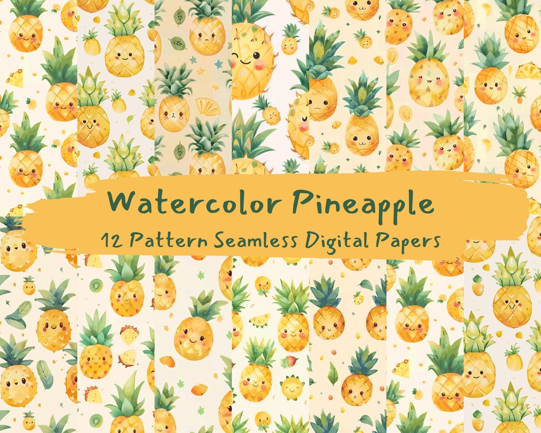 Watercolor Pineapple Pattern Seamless Digital Papers - Printable ...