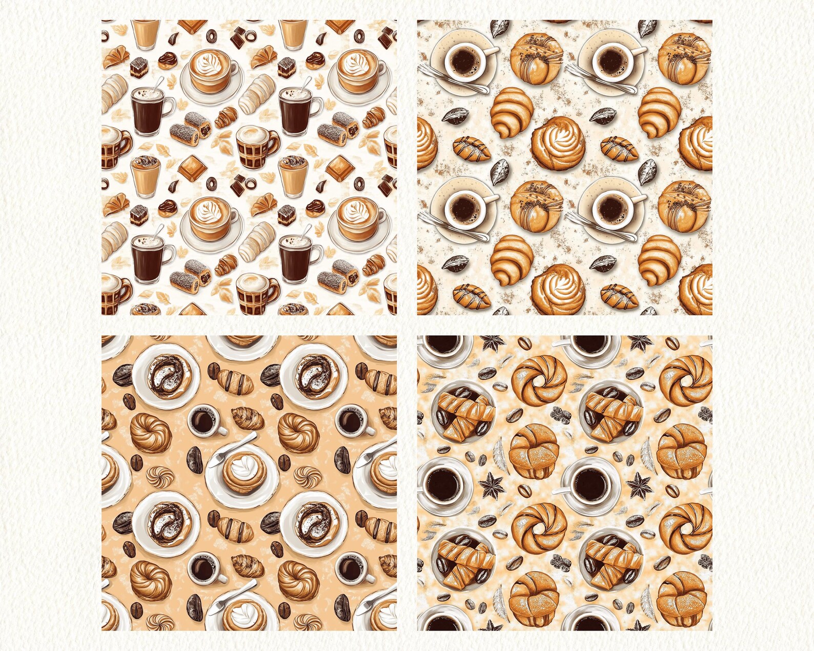 Coffe Pastries Caramel Pattern Seamless Digital Papers - Printable ...