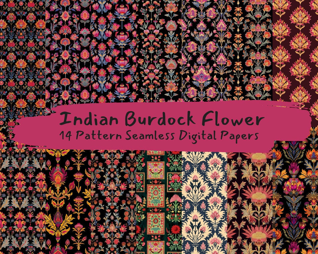 Indian Burdock Flower Pattern Seamless Digital Papers - Printable ...