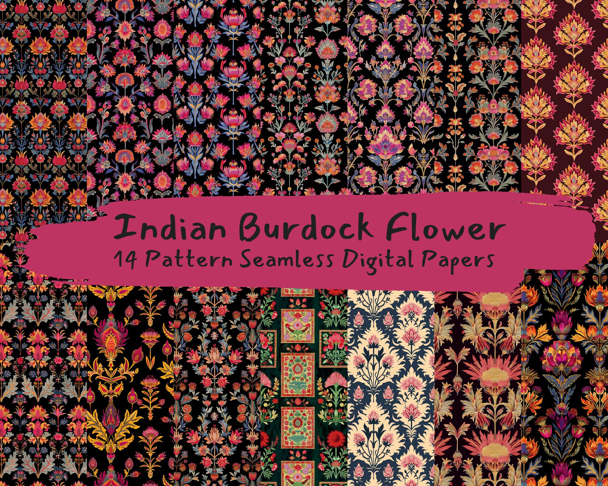 Indian Burdock Flower Pattern Seamless Digital Papers - Printable ...