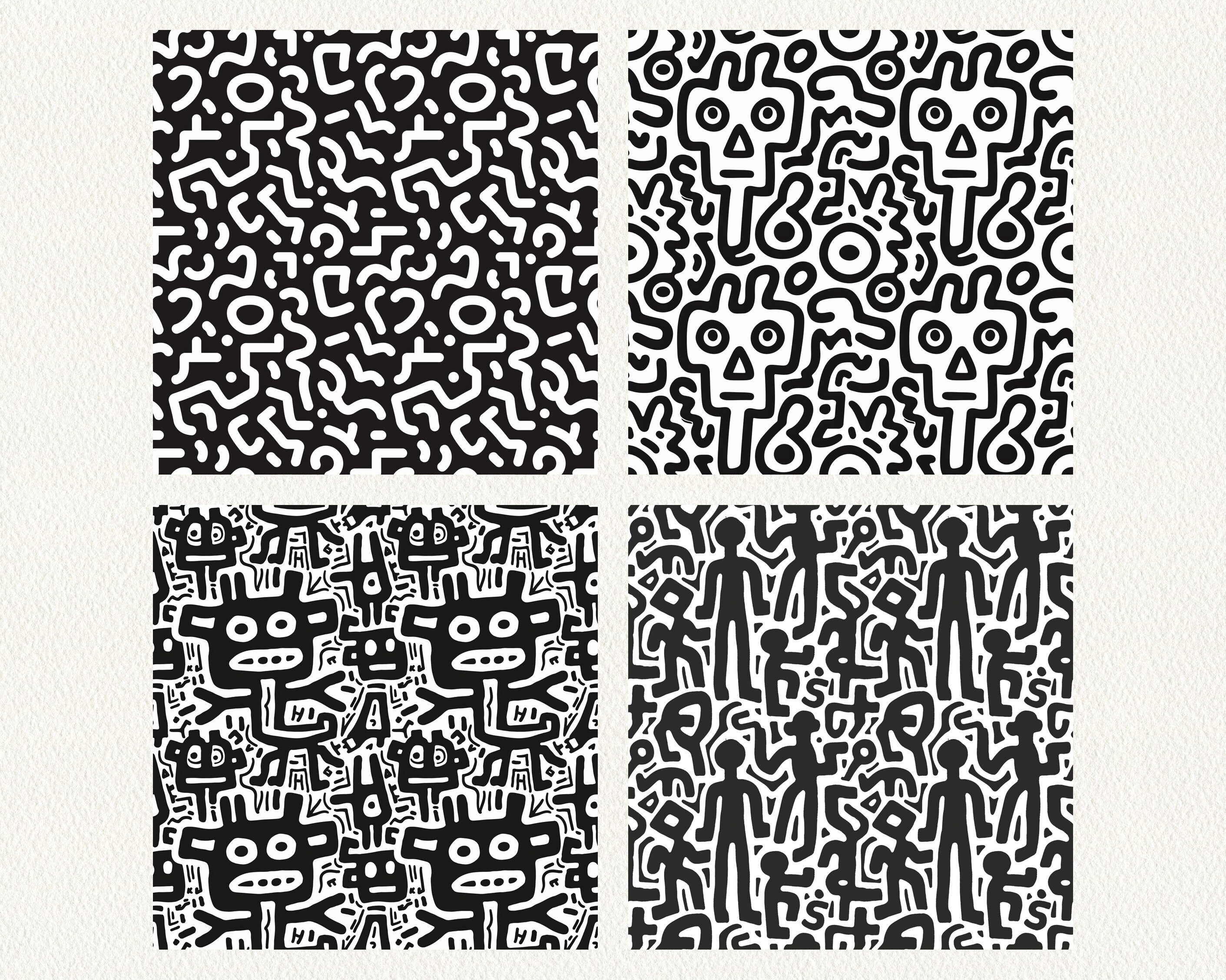 Mono Black and White Graphitti Pattern Seamless Digital Papers ...