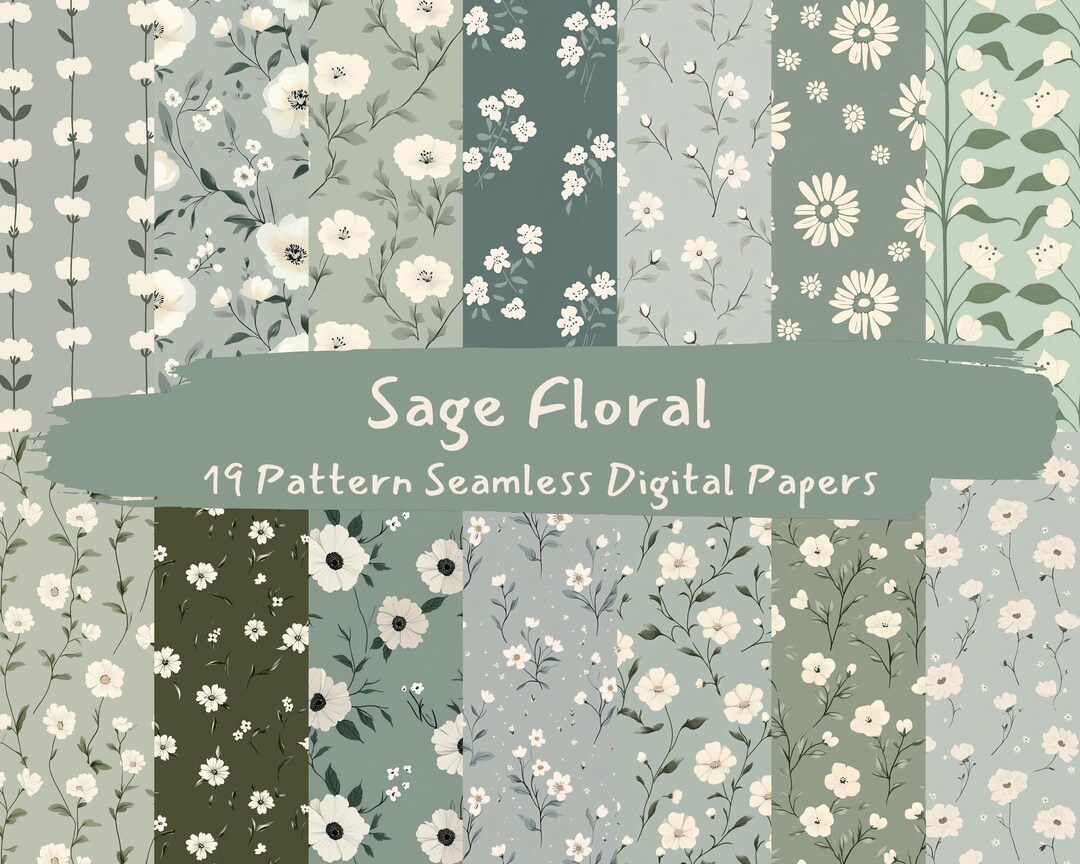 Sage Floral Pattern Seamless Digital Papers - Printable Scrapbook Paper ...