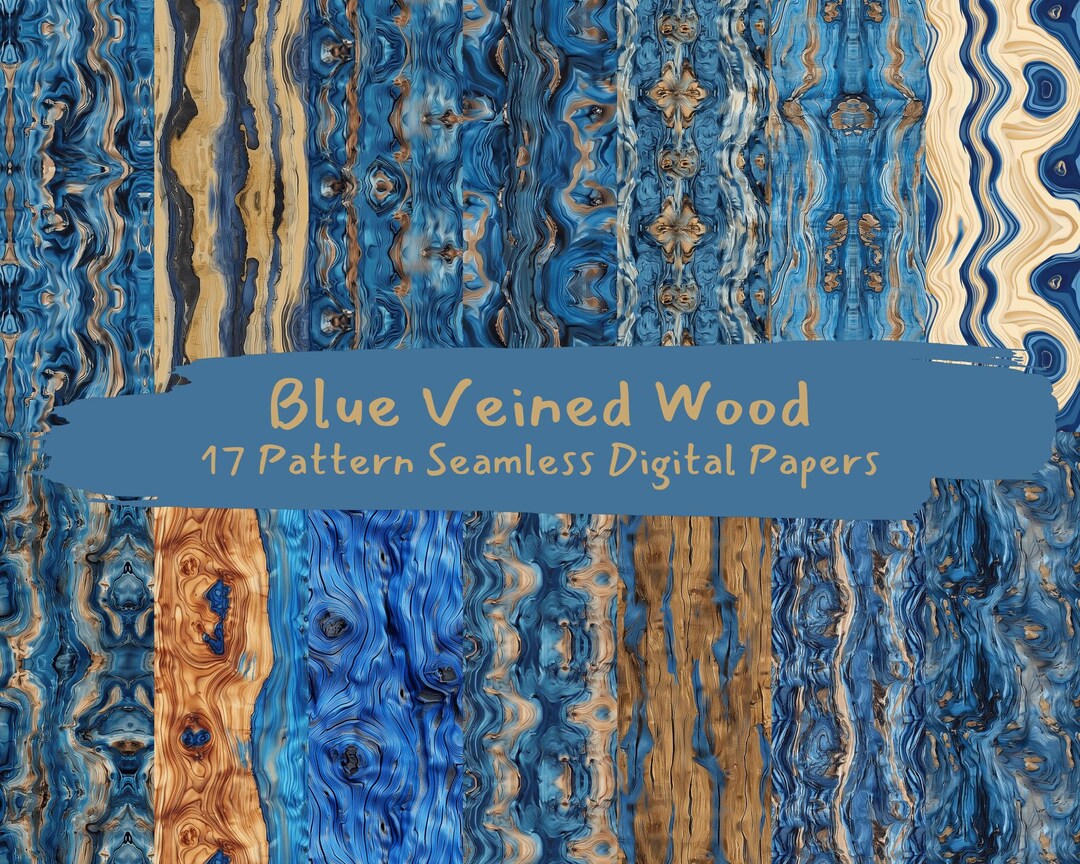 Blue Veined Wood Pattern Seamless Digital Papers - Printable Scrapbook ...
