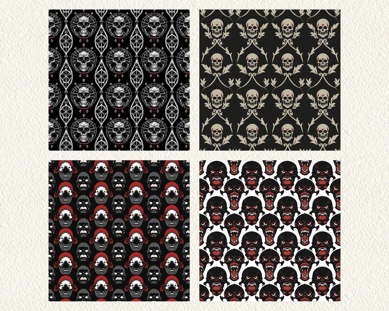 Horror Goth Art Pattern Seamless Digital Papers - Printable Scrapbook ...