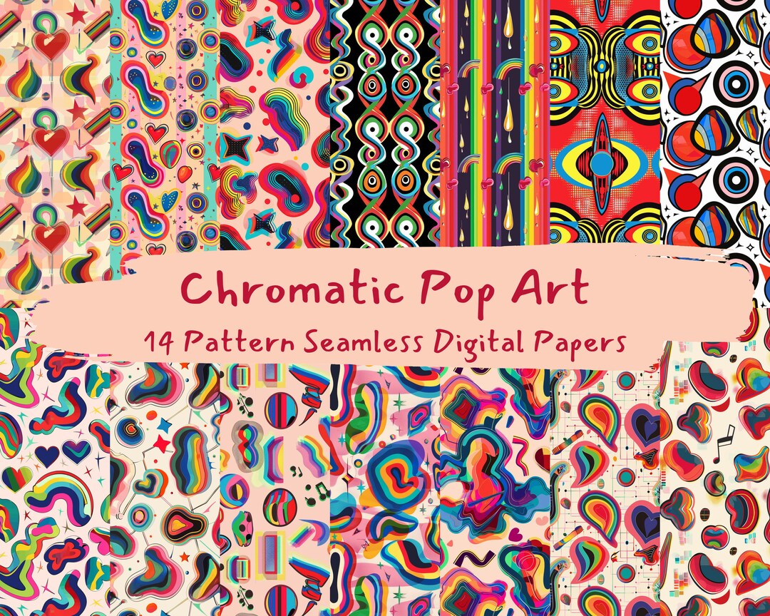 Chromatic Pop Art Pattern Seamless Digital Papers - Printable Scrapbook ...