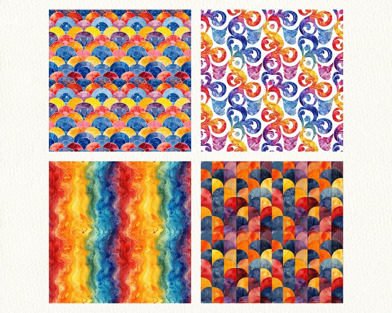 Rainbow Batik Pattern Seamless Digital Papers - Printable Scrapbook ...
