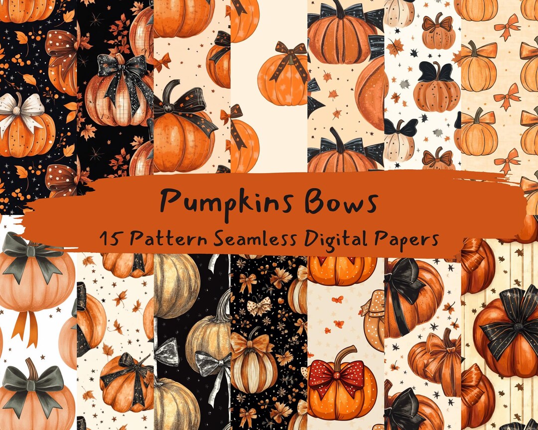 Pumpkins Bows Pattern Seamless Digital Papers - Printable Scrapbook ...