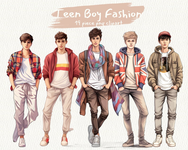 Teen Boy Fashion Digital Clipart Bundle in PNG Format Transparent ...