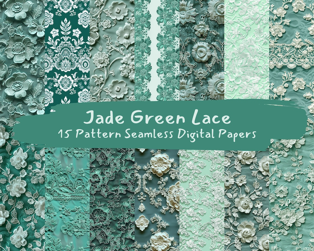 Jade Green Lace Pattern Seamless Digital Papers - Printable Scrapbook ...