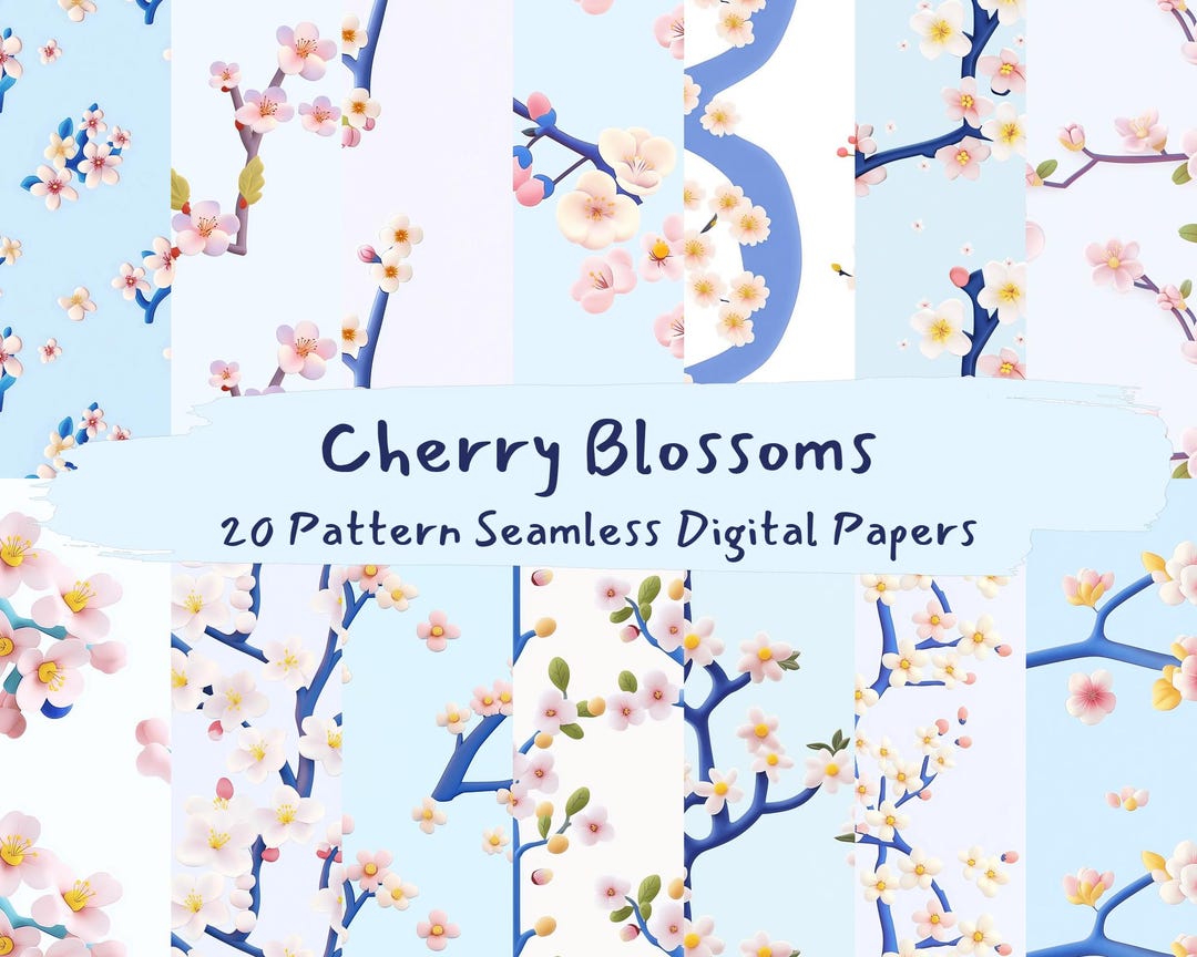 Cherry Blossoms Pattern Seamless Digital Papers - Printable Scrapbook ...