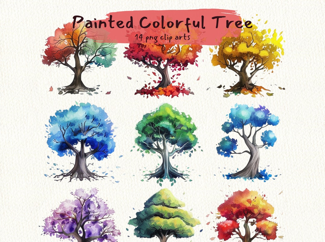 Painted Colorful Tree Printable Clipart, Png Format, Transparent ...