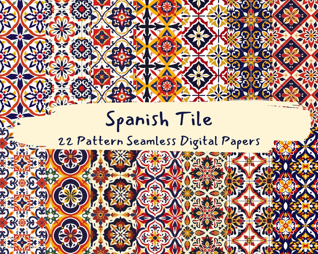 Spanish Tile Pattern Seamless Digital Papers - Printable Scrapbook ...