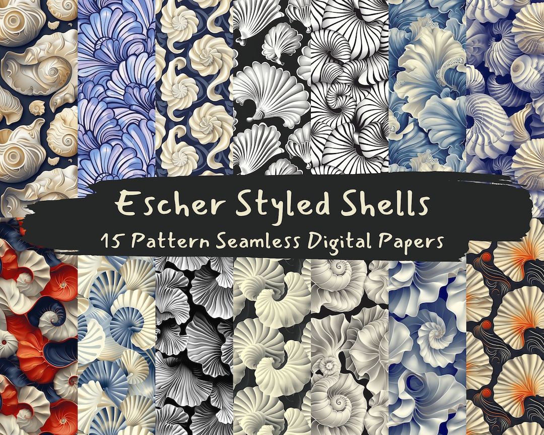 Escher Styled Shells Pattern Seamless Digital Papers - Printable ...