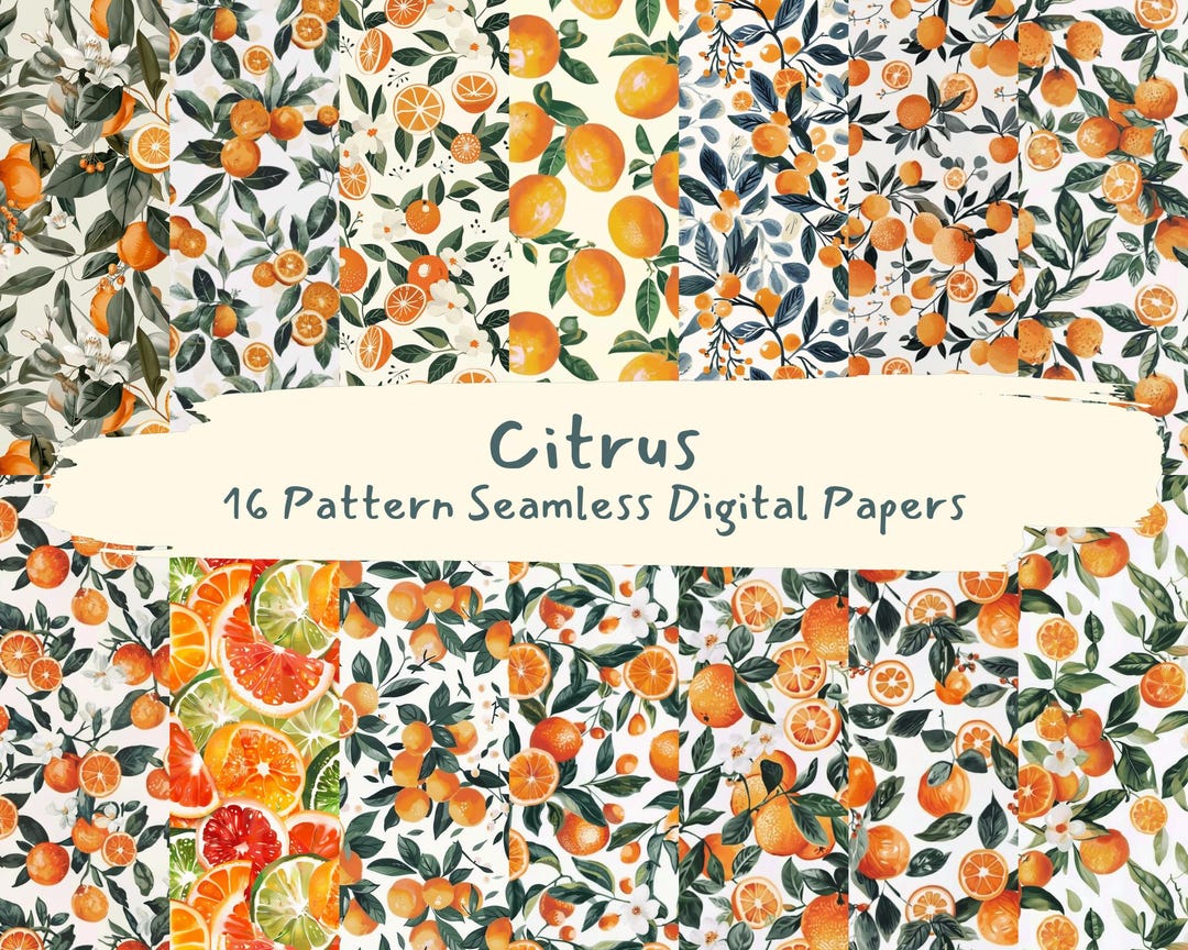 Citrus Pattern Seamless Digital Papers - Printable Scrapbook Paper Png ...