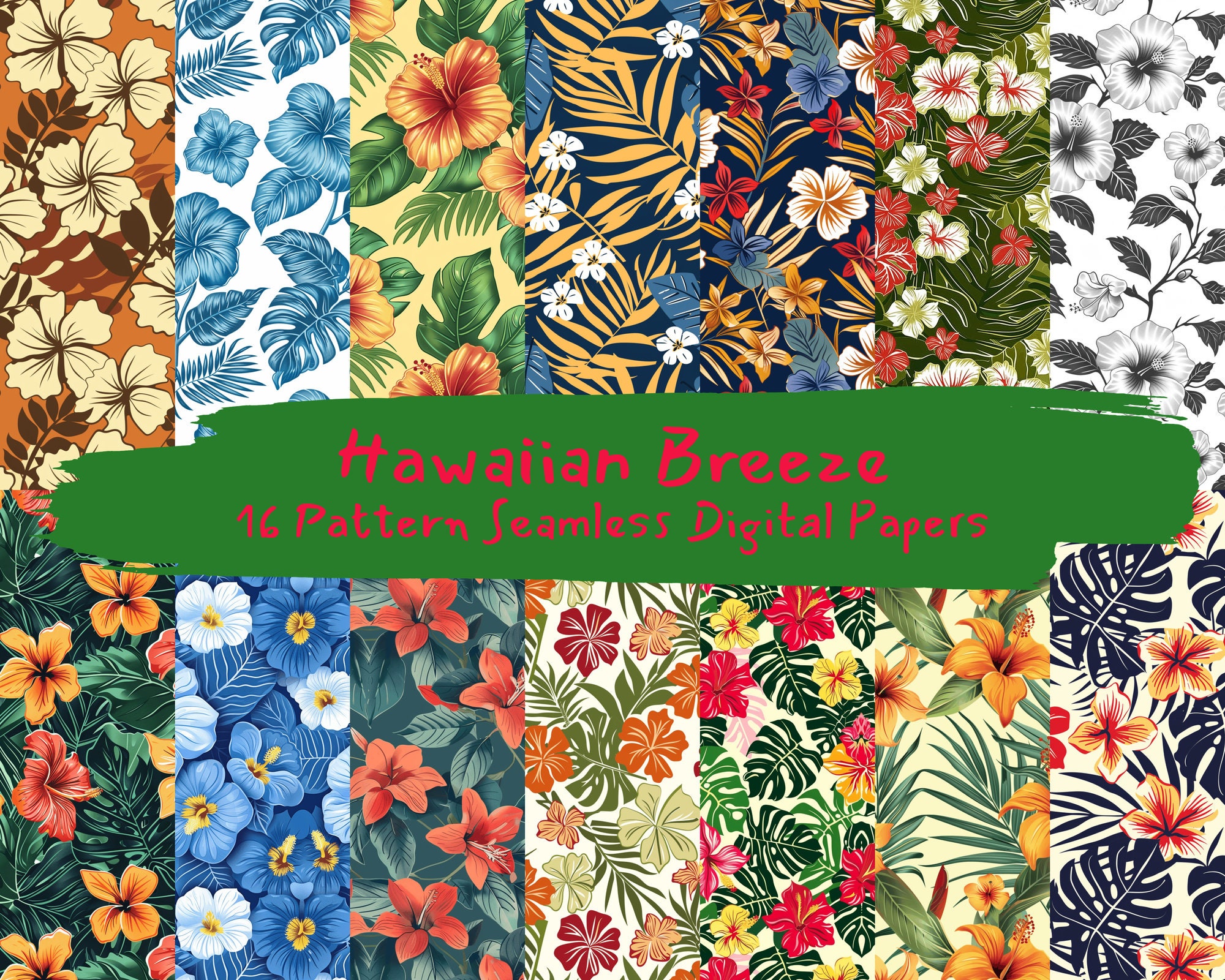 Hawaiian Breeze Pattern Seamless Digital Papers Printable Scrapbook ...