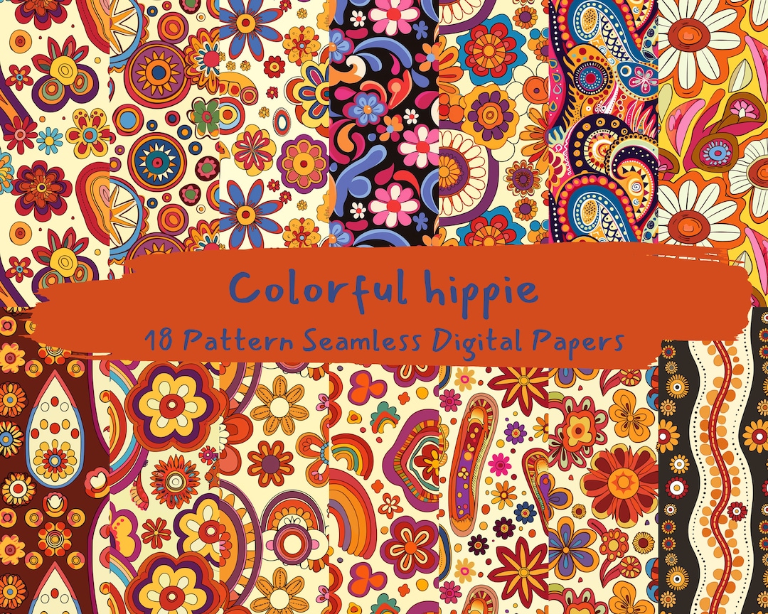 Colorful Hippie Pattern Seamless Digital Papers - Printable Scrapbook ...