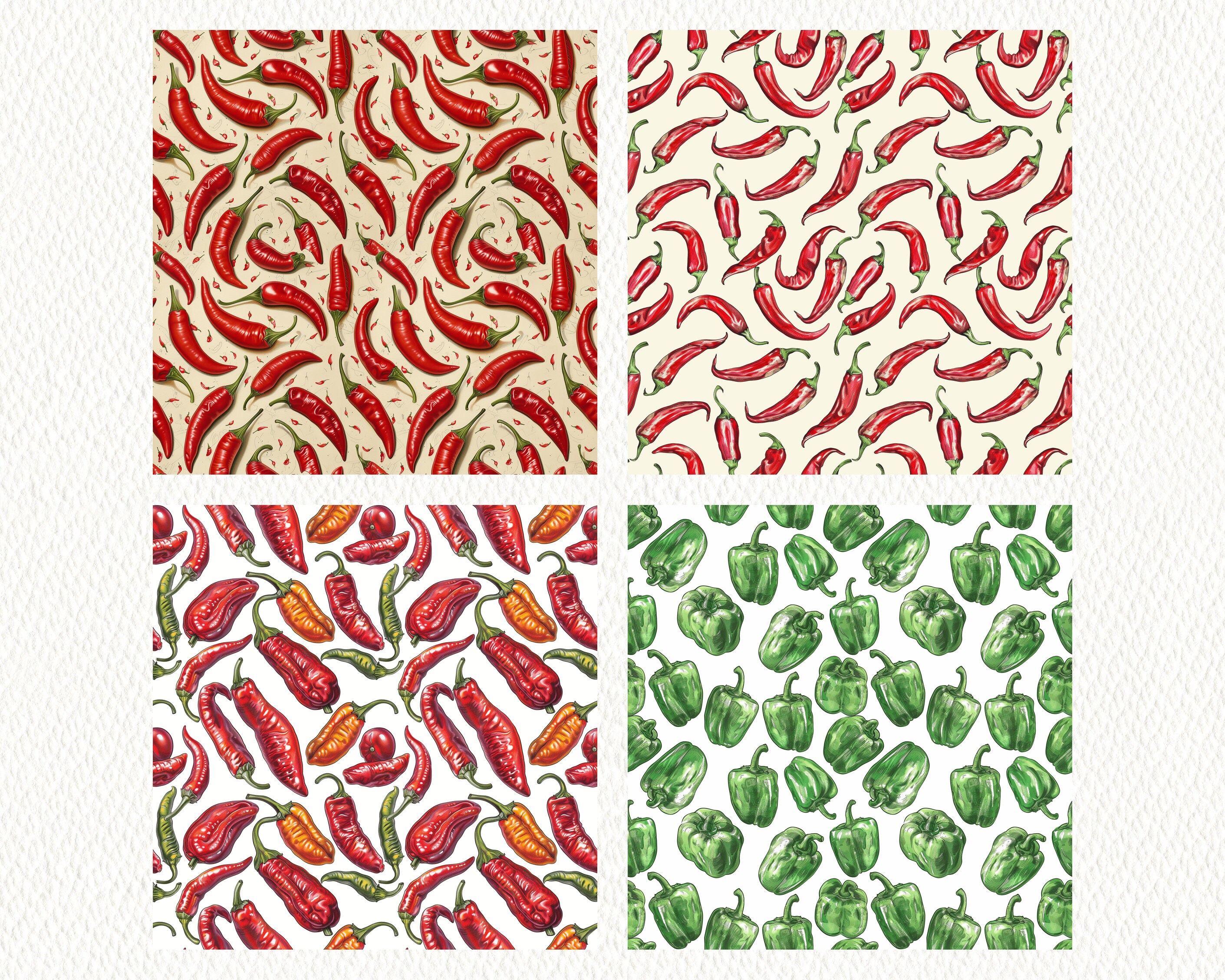 Hot Peppers Pattern Seamless Digital Papers Printable Scrapbook Paper ...