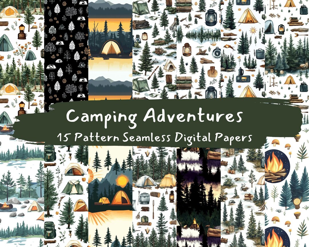 Camping Adventures Pattern Seamless Digital Papers - Printable ...