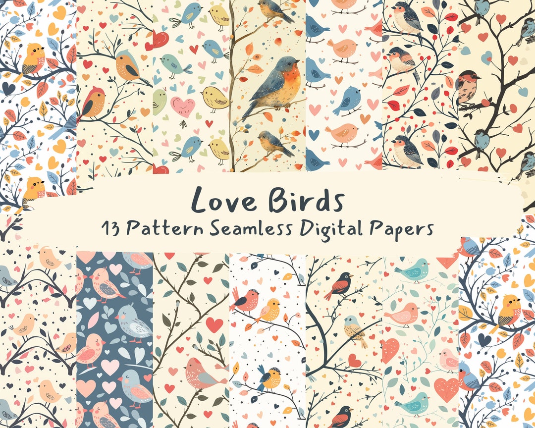 Love Birds Pattern Seamless Digital Papers - Printable Scrapbook Paper ...