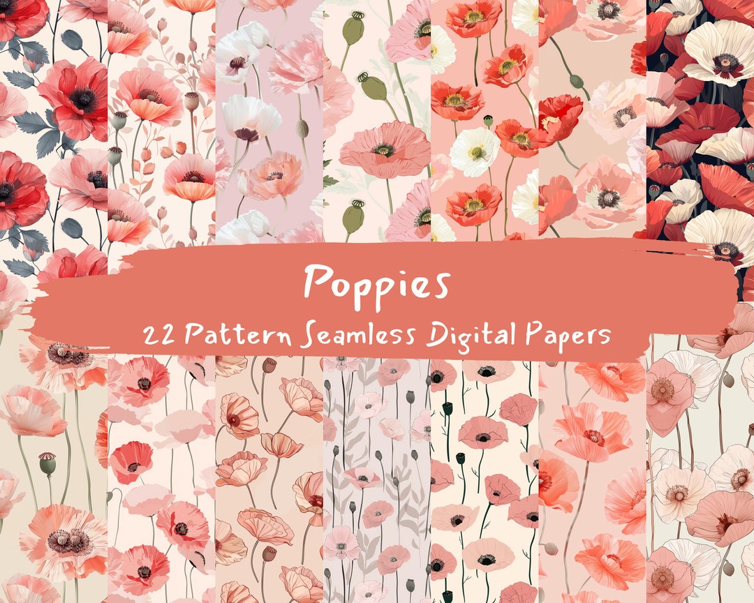 Poppies Pattern Seamless Digital Papers - Printable Scrapbook Paper ...