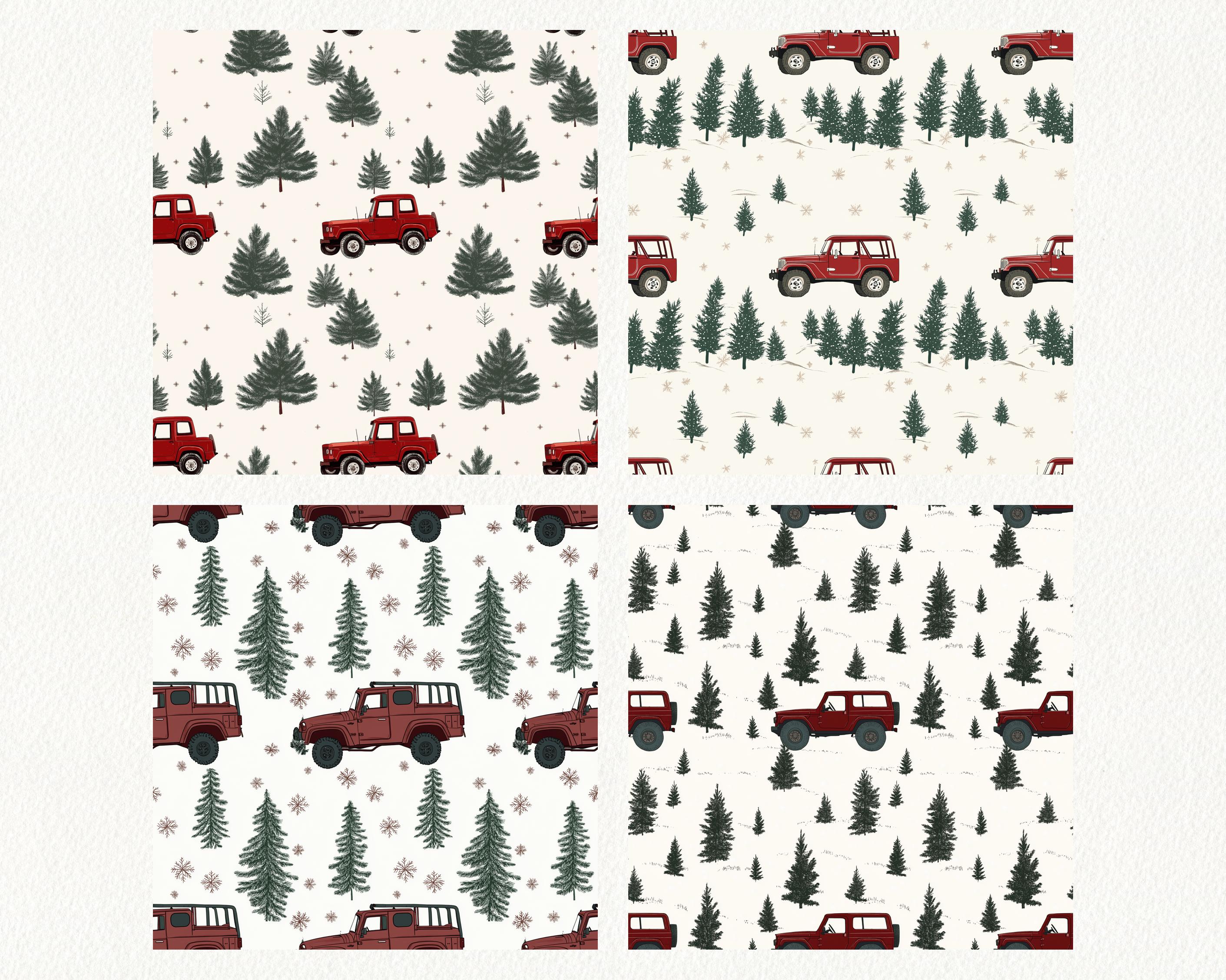 Red Christmas Jeep Pattern Seamless Digital Papers - Printable ...