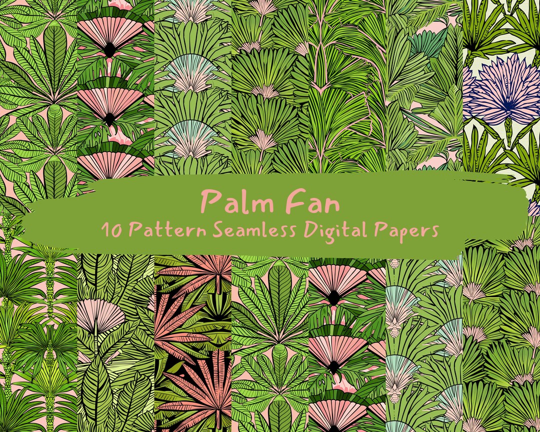 Palm Fan Pattern Seamless Digital Papers - Printable Scrapbook Paper ...