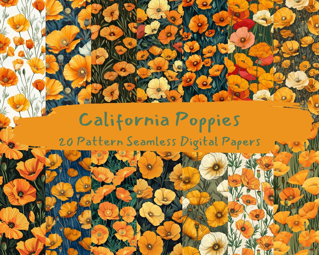 California Poppies Pattern Seamless Digital Papers - Printable ...