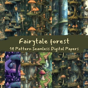 Fairytale Forest Pattern Seamless Digital Papers - Printable Scrapbook ...