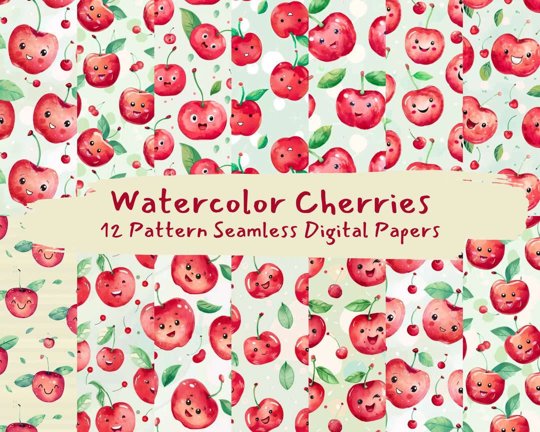 Watercolor Cherries Pattern Seamless Digital Papers - Printable ...