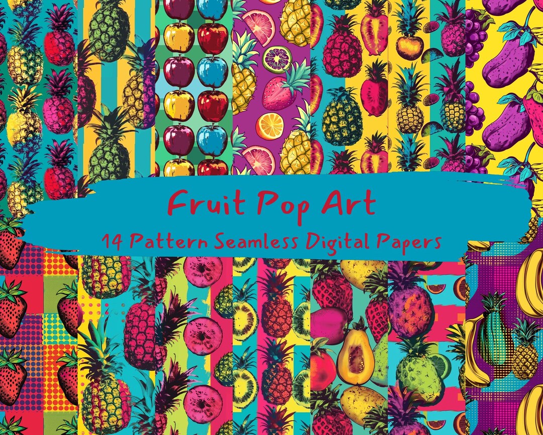Fruit Pop Art Pattern Seamless Digital Papers - Printable Scrapbook ...