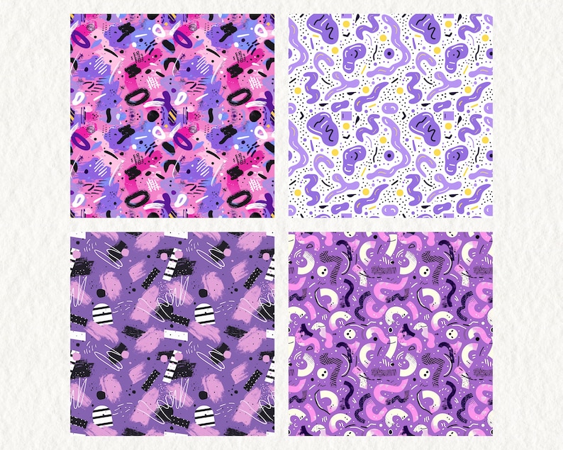 Purple Memphis Pattern Seamless Digital Papers - Printable Scrapbook ...