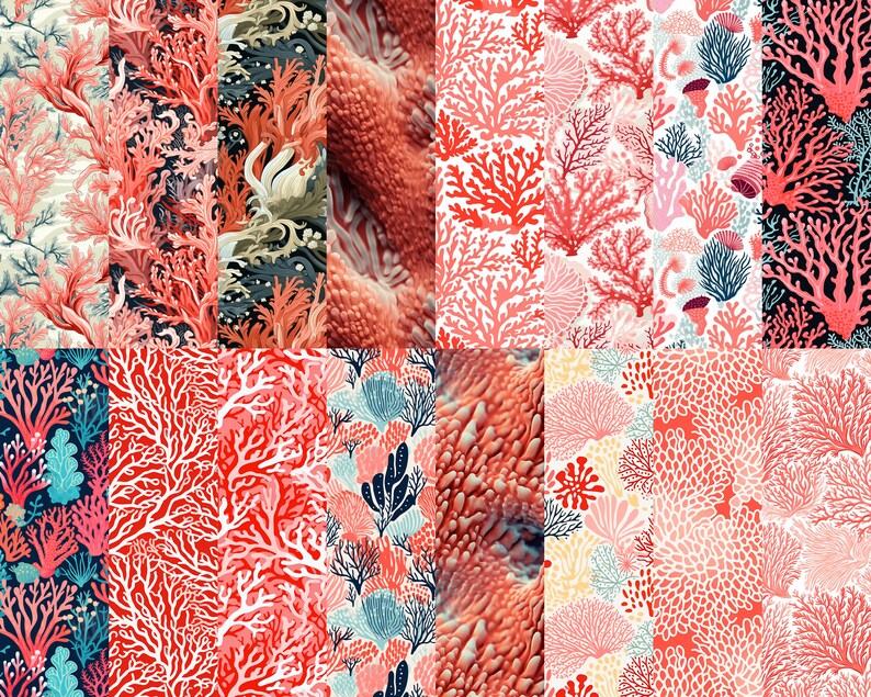 Coral Pattern Digital Papers Seamless Tile Patterns Printable Scrapbook ...