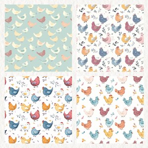 Chickens Birds Pastel Pattern Seamless Digital Papers - Printable ...