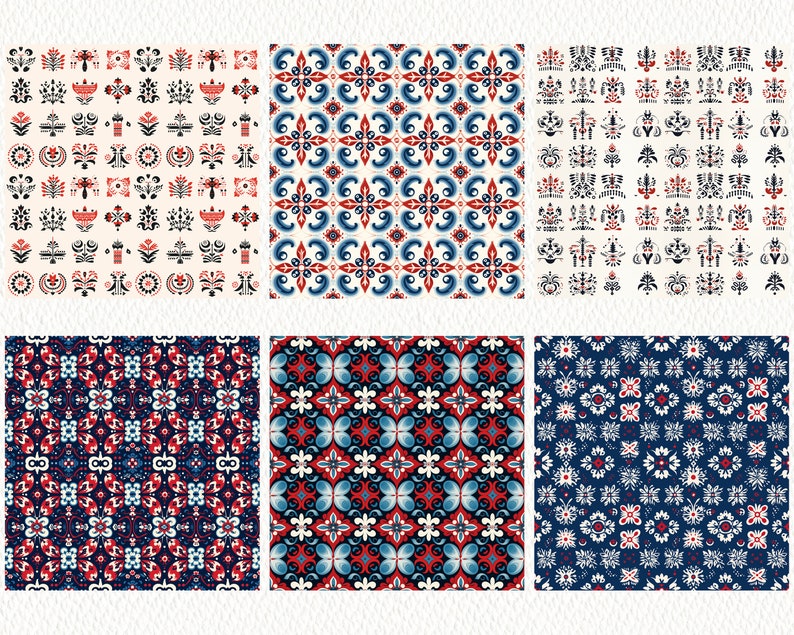 Norwegian Rosemaling Pattern Seamless Digital Papers - Tile Patterns ...