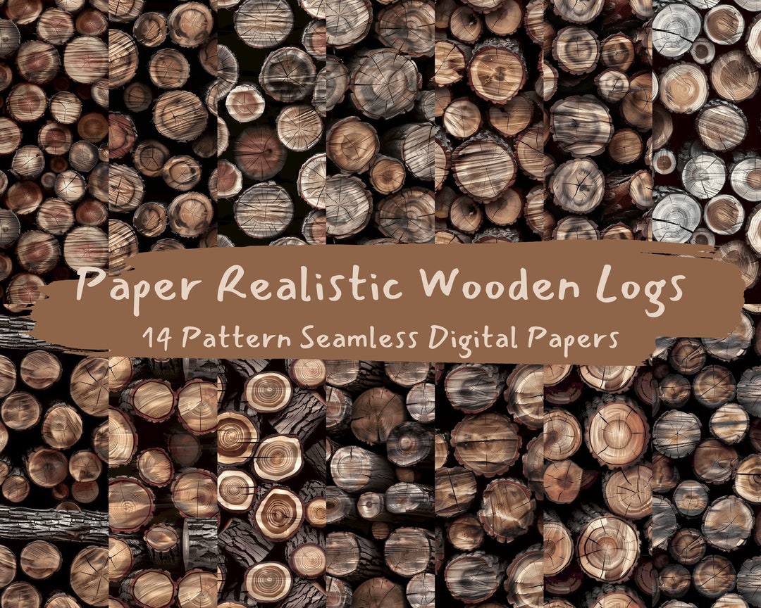 Paper Realistic Wooden Logs Pattern Seamless Digital Papers - Printable ...