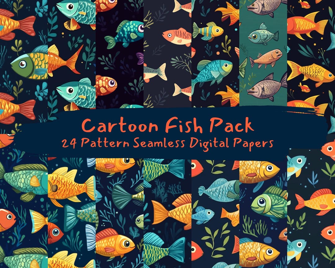 Cartoon Fish Pack Pattern Seamless Digital Papers - Printable Scrapbook ...