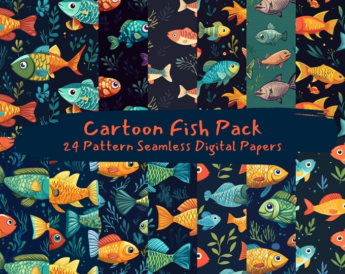 Rainbow Fish Silhouettes Digital Paper Bundle, Seamless Pattern ...