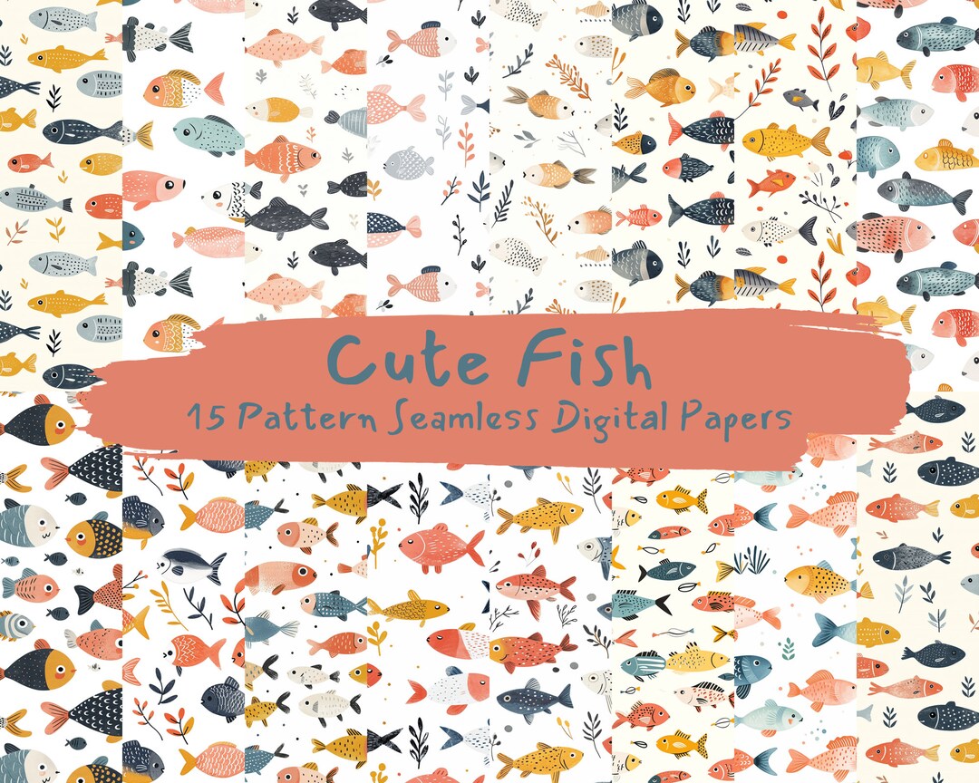 Cute Fish Pattern Seamless Digital Papers - Tile Patterns Printable ...