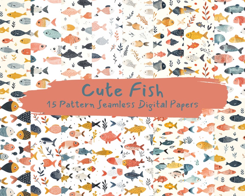 Cute Fish Pattern Seamless Digital Papers for Commercial Use - Etsy