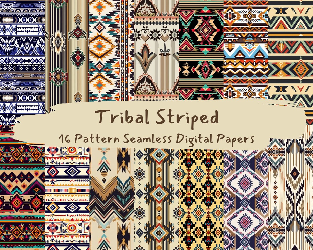 Tribal Striped Pattern Seamless Digital Papers - Printable Scrapbook ...