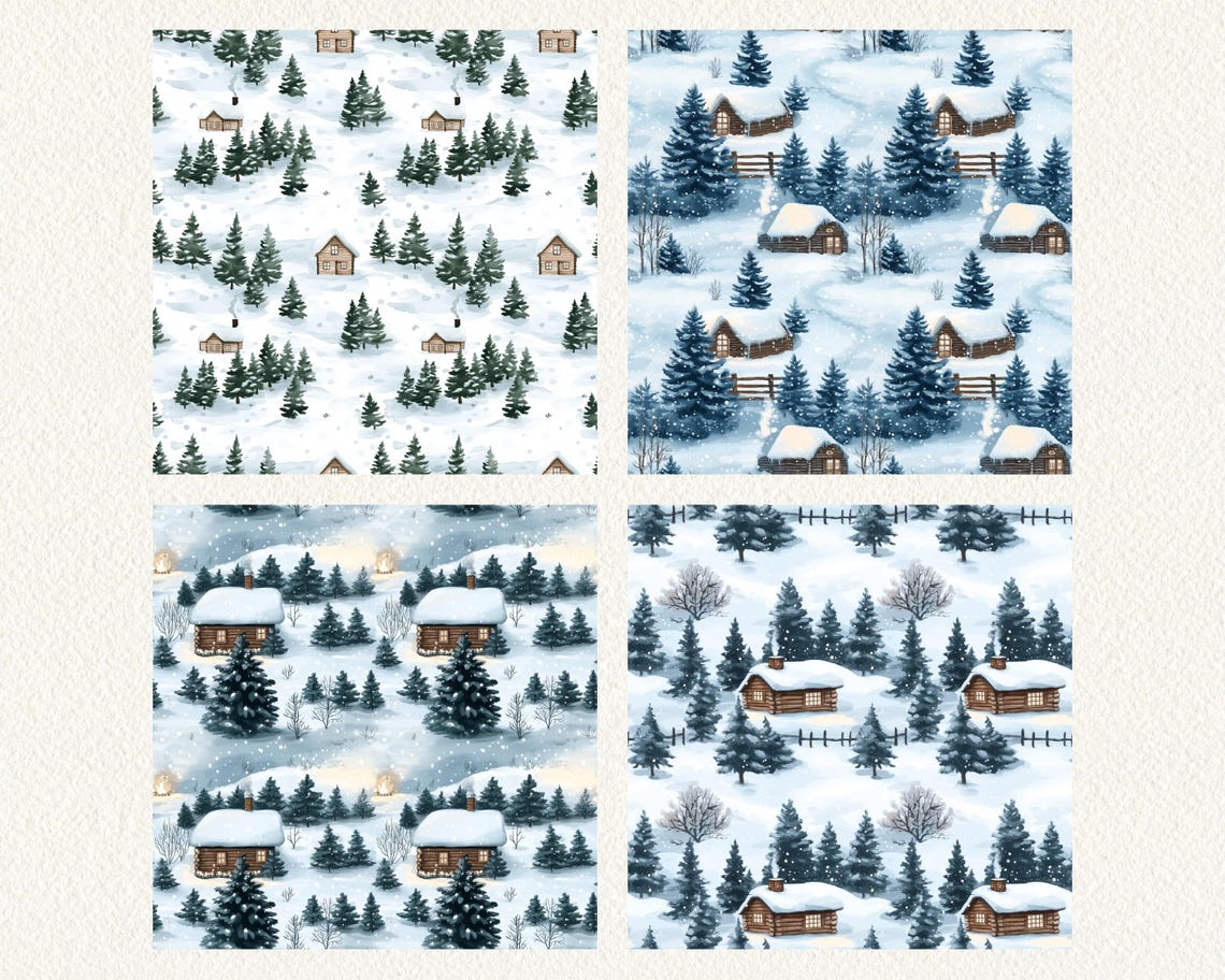 Snowy Cabin Pattern Seamless Digital Papers - Printable Scrapbook Paper ...