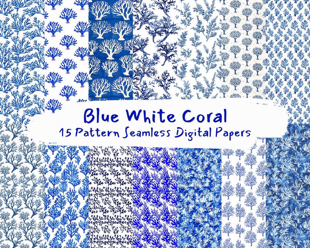 Blue White Coral Pattern Seamless Digital Papers Printable Scrapbook ...