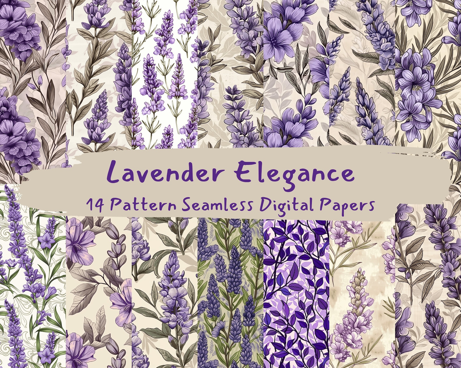Lavender Elegance Pattern Seamless Digital Papers - Printable Scrapbook ...