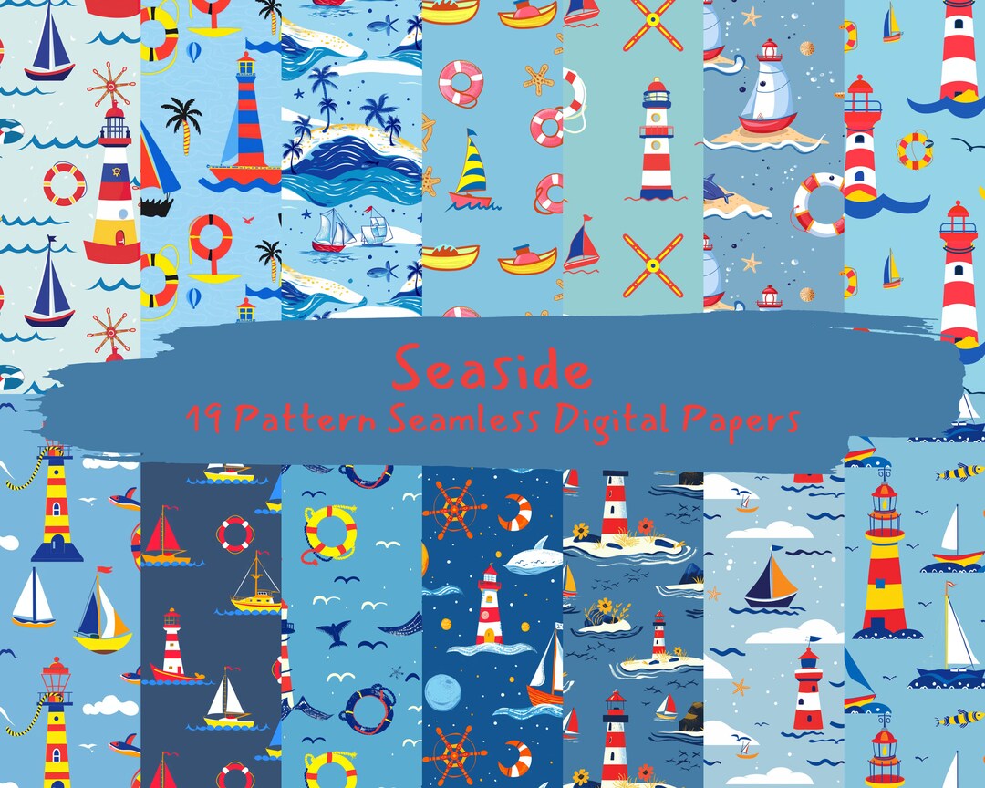 Seaside Pattern Seamless Digital Papers - Printable Scrapbook Paper ...