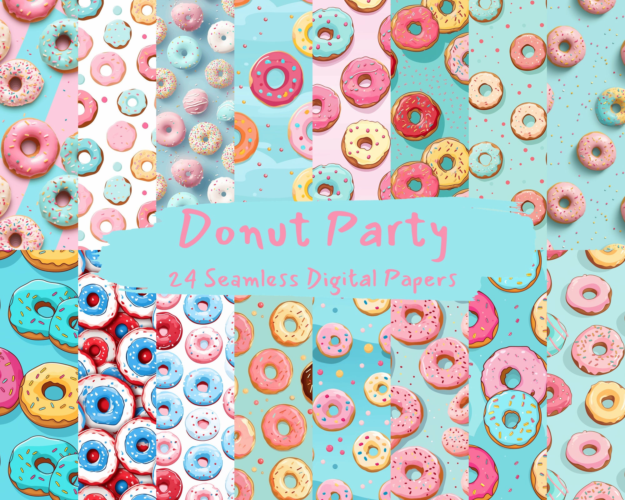 Donut Party Pattern Seamless Digital Papers Tile Patterns Printable ...
